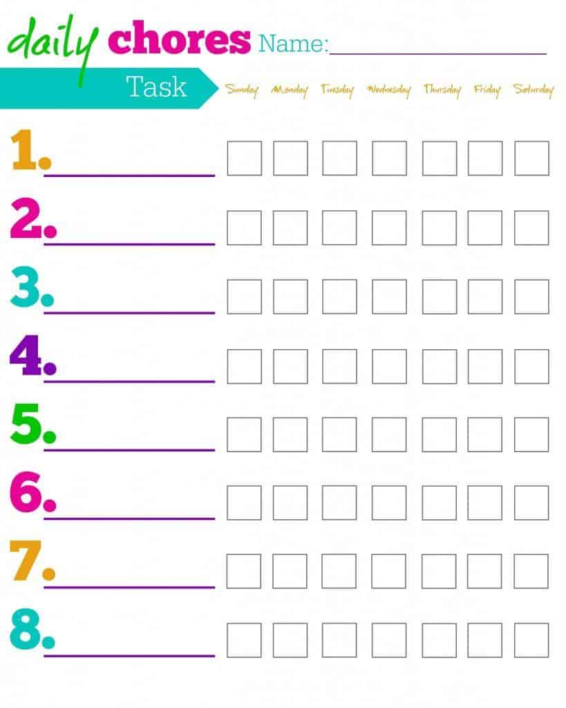 Printable Chore Chart Template Printable Chore Chart Template